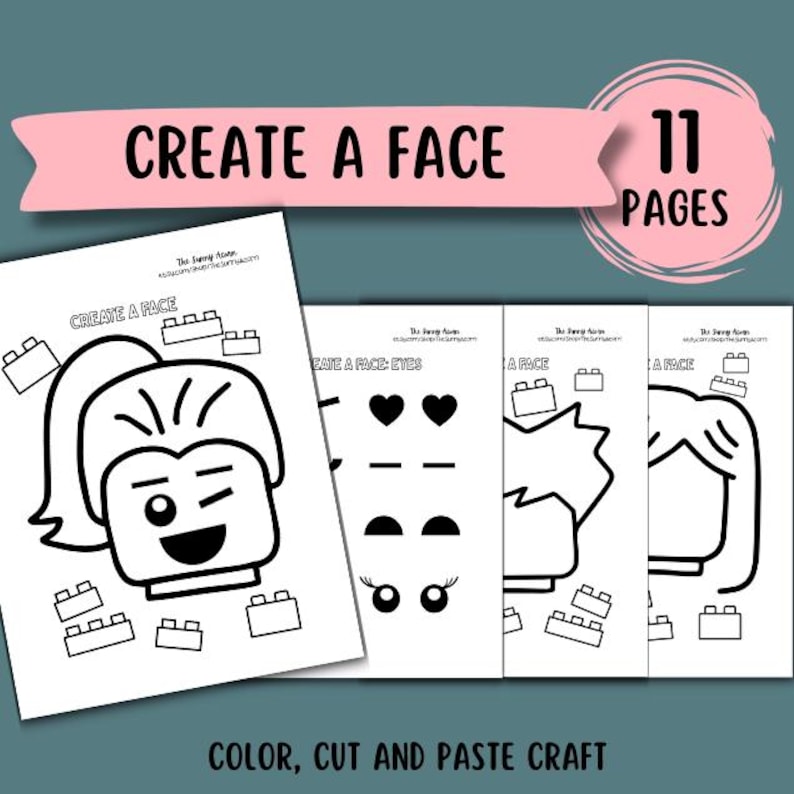 Create A Face: Kids Cut and Paste Template, Building Block Faces, 11 ...