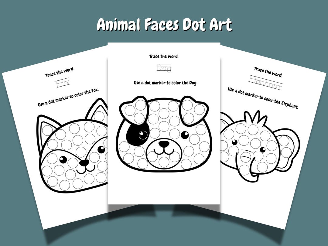 Animal Faces Dot Art: Kids Paint and Writing Craft, 14-page PDF - Etsy