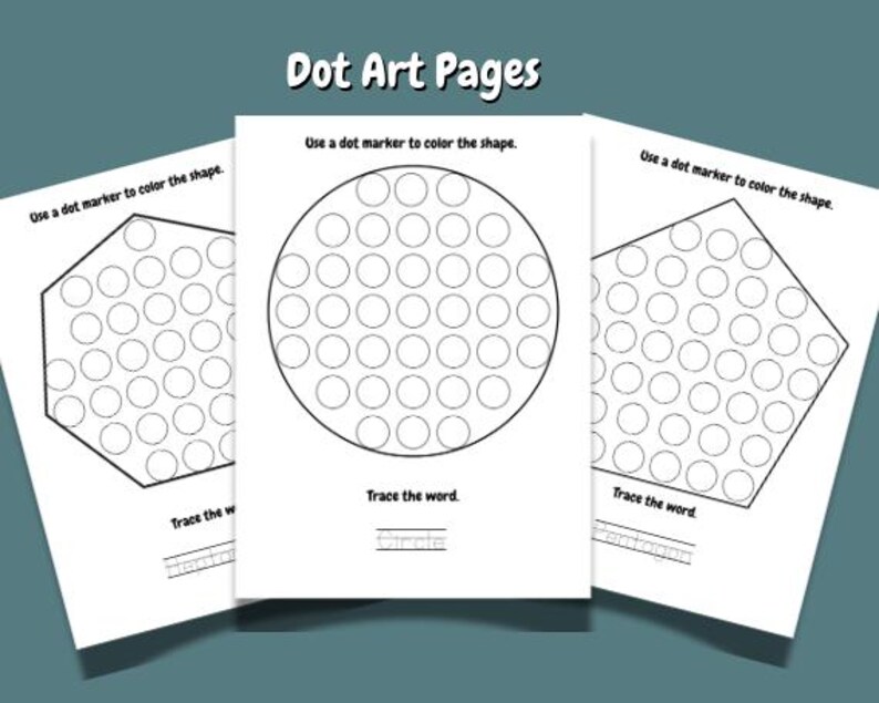 Shape Dot Art Activity / Kids Dot Paint PDF Pages / With Word Tracing ...