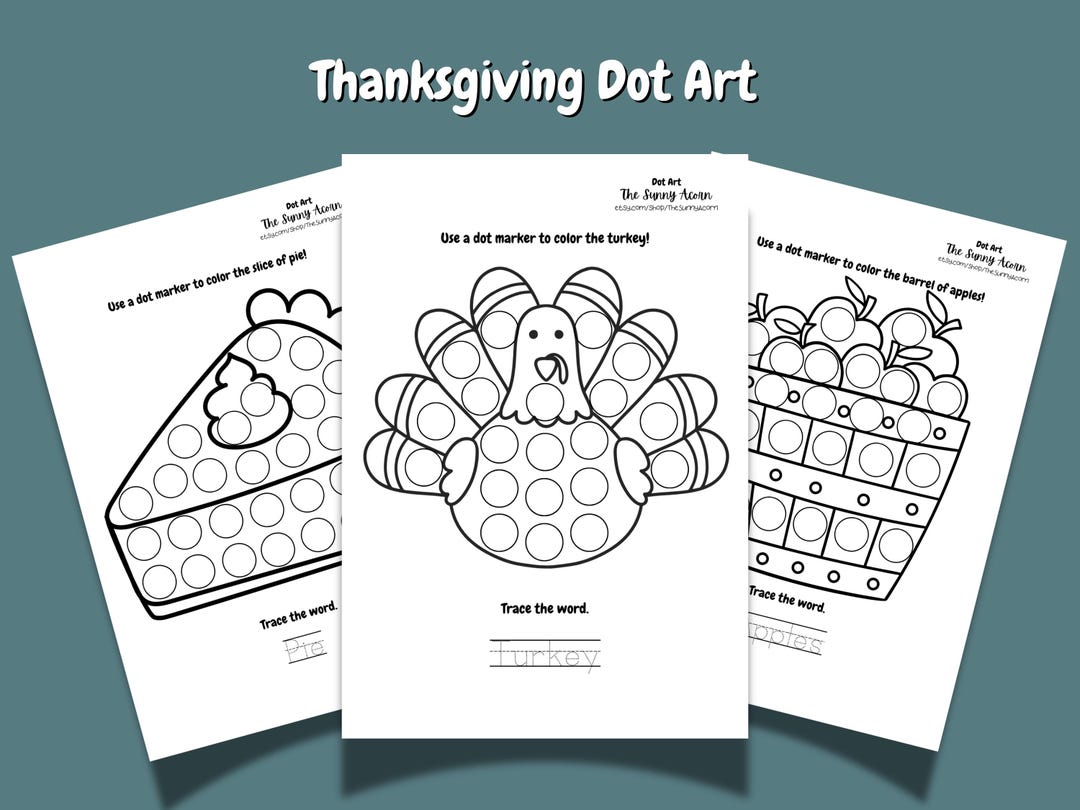 Thanksgiving Dot Art: Kids Paint and Writing Craft, 9 Page PDF - Etsy