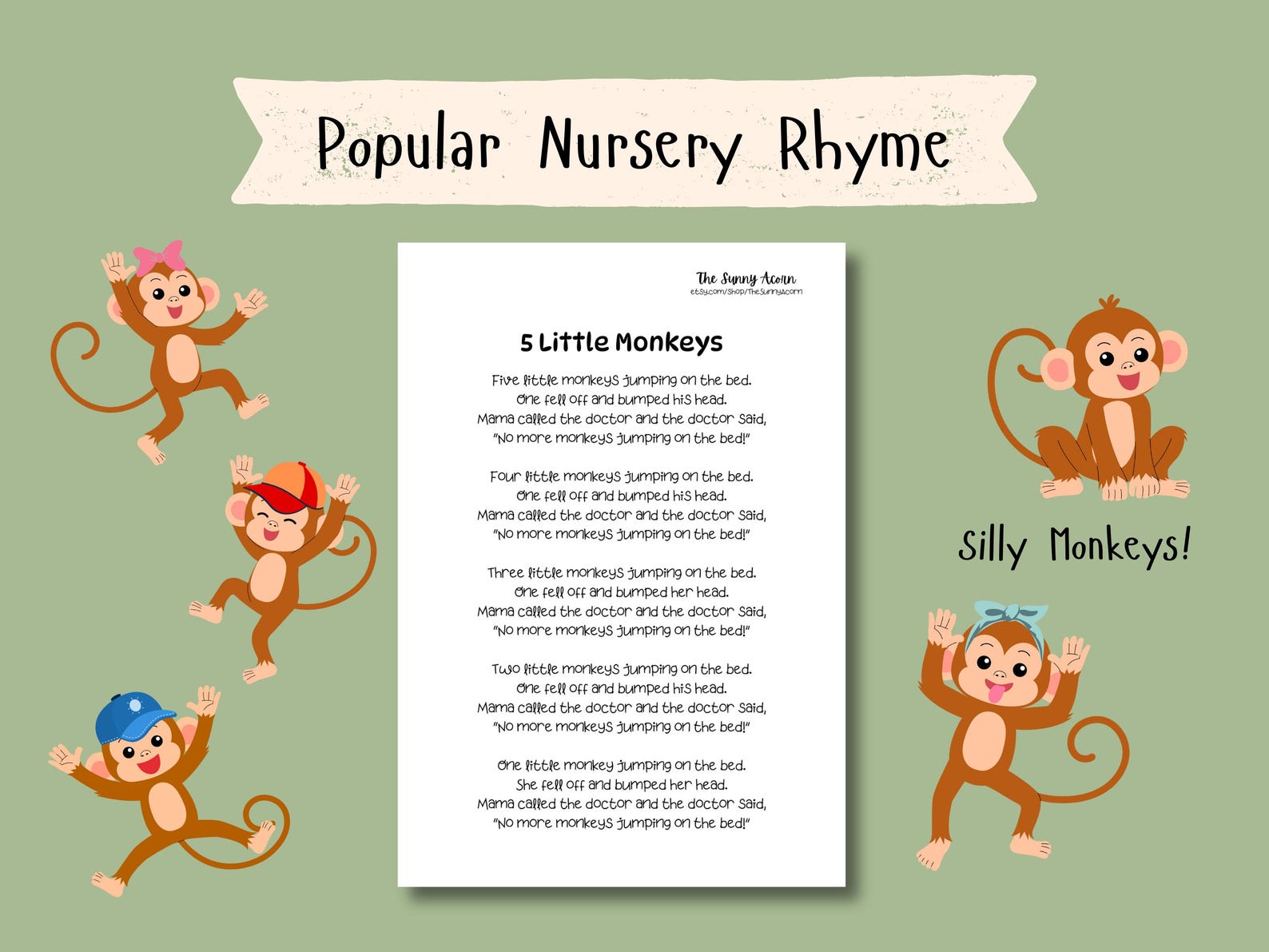 5 Little Monkeys: 12-page Cut and Paste Craft Template - Etsy
