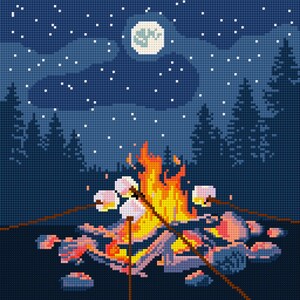 8 Bit S’mores Roasting on a Campfire - Cross Stitch Pattern (instant ...