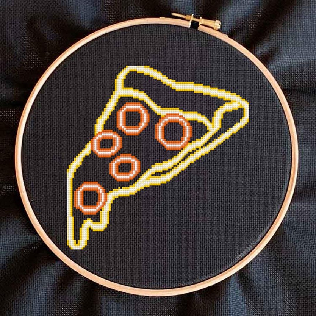 Neon Pepperoni Pizza Slice - Cross Stitch Pattern (instant PDF Download ...
