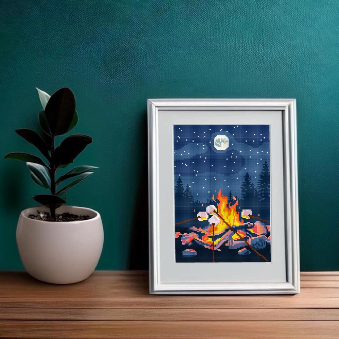 8 Bit S’mores Roasting on a Campfire - Cross Stitch Pattern (instant ...