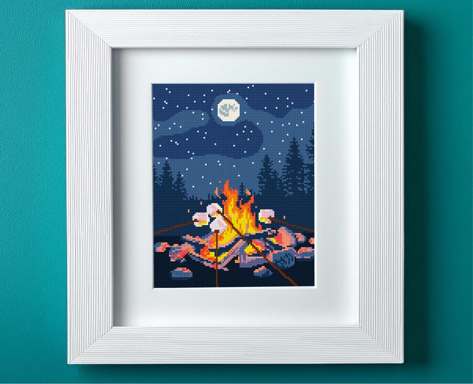 8 Bit S’mores Roasting on a Campfire - Cross Stitch Pattern (instant ...