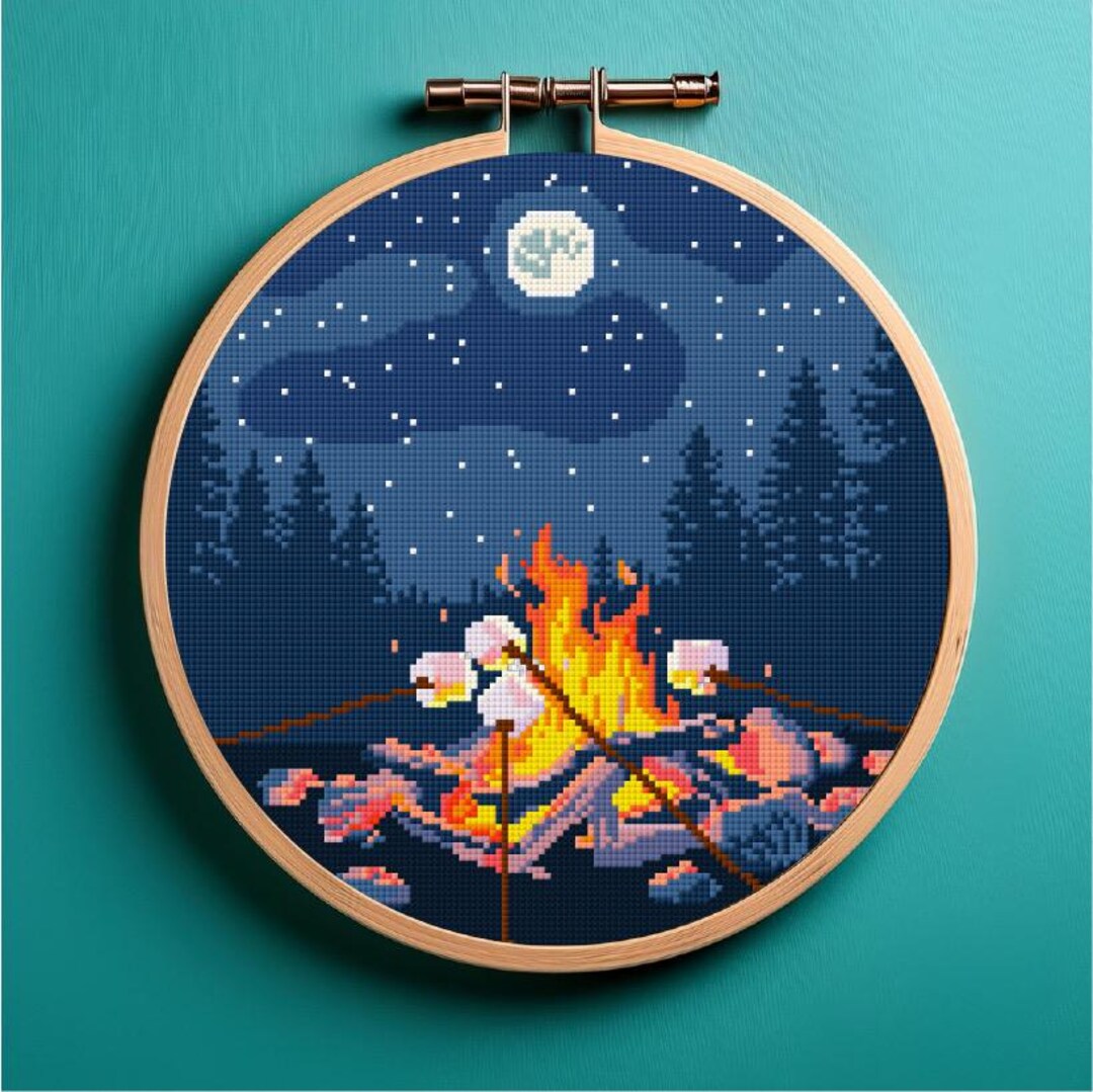 8 Bit S’mores Roasting on a Campfire - Cross Stitch Pattern (instant ...