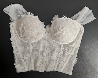 Cream Wedding Corset Bustier With Cups Cream Lace Bustier Top - Etsy