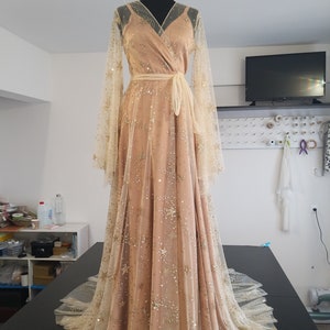Gold Star Celestial Wedding Dress: Sparkling Wrap Gown - Etsy
