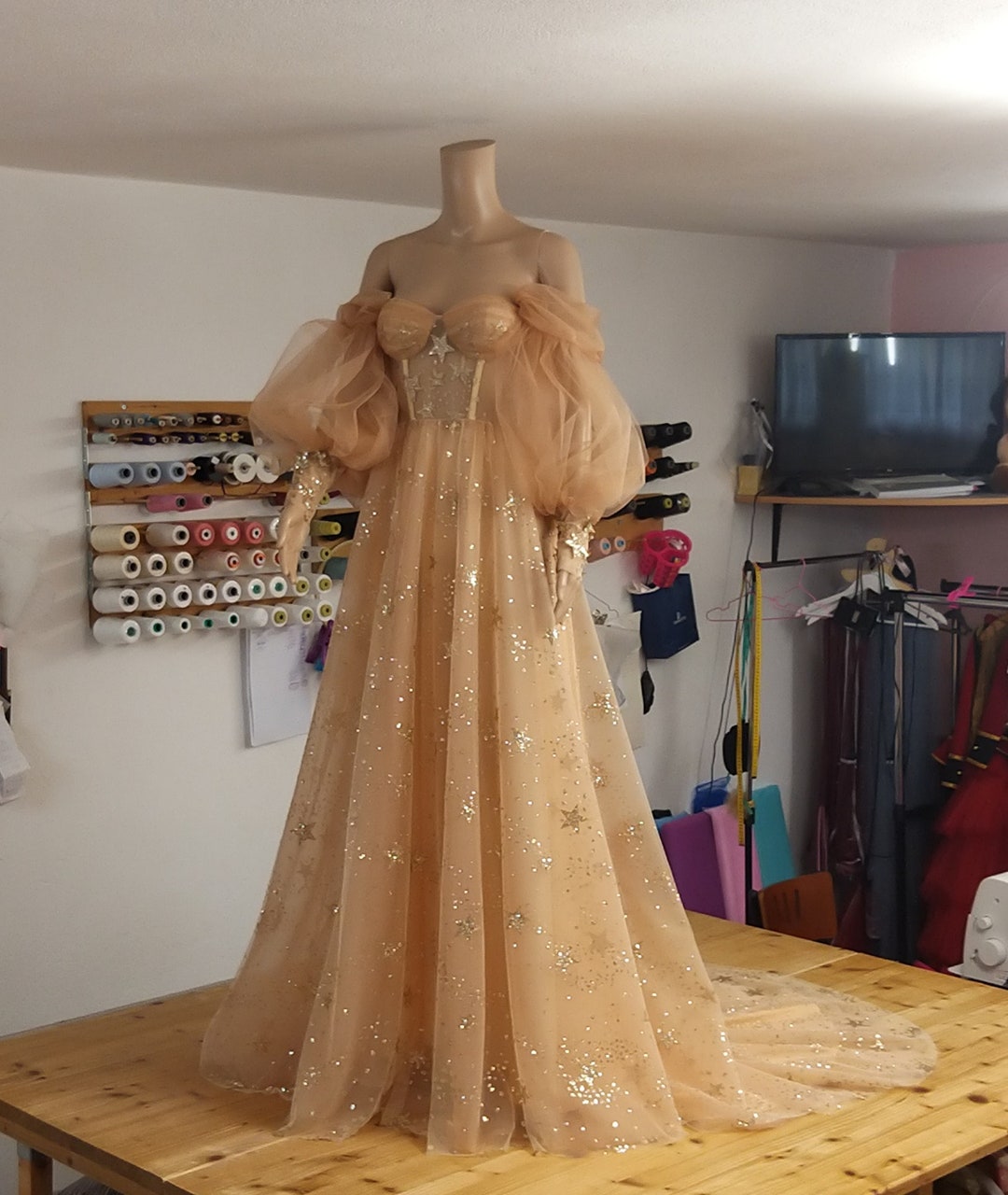 Star Wedding Dress Gold Star Dress Celestial Gown - Etsy