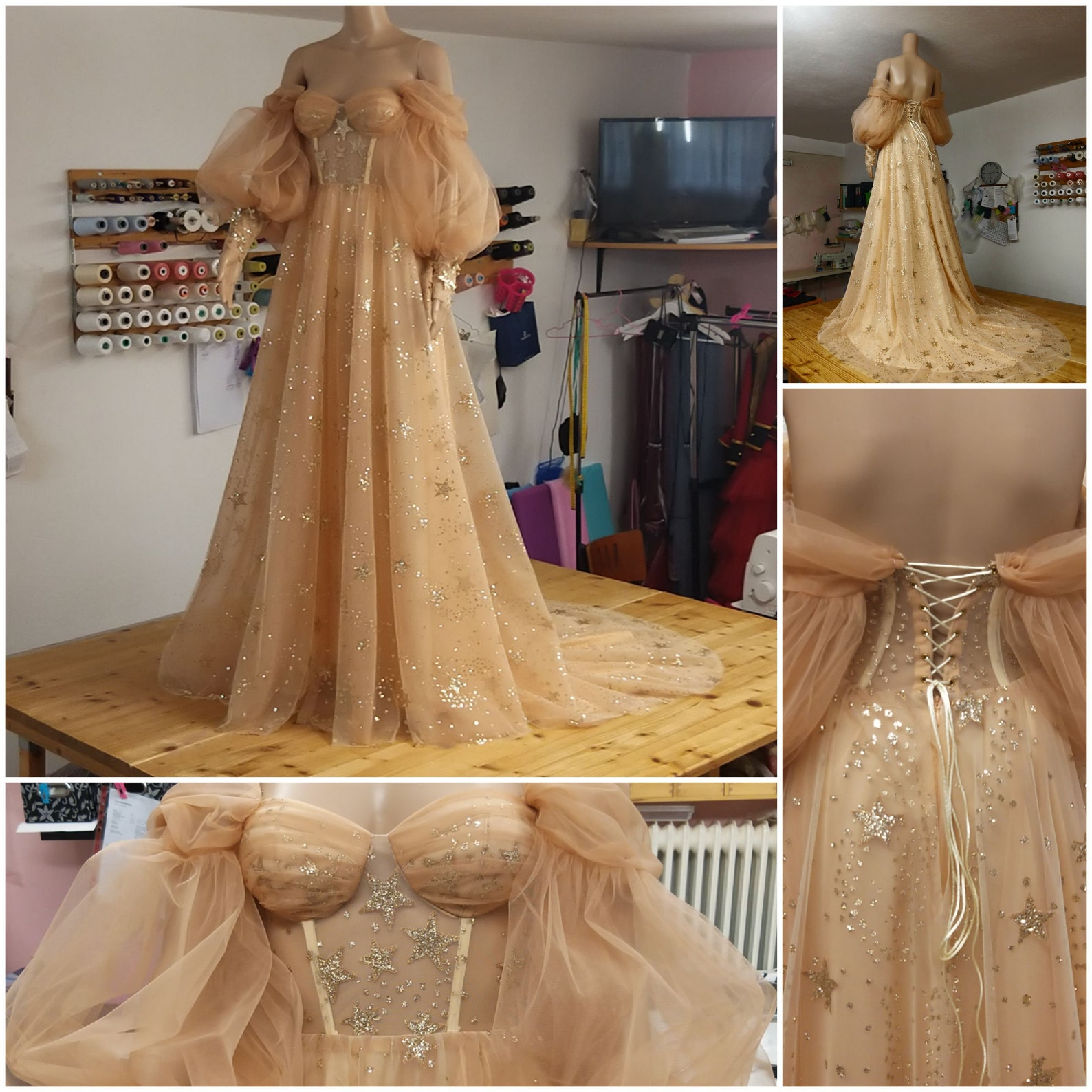 Star Wedding Dress Gold Star Dress Celestial Gown - Etsy