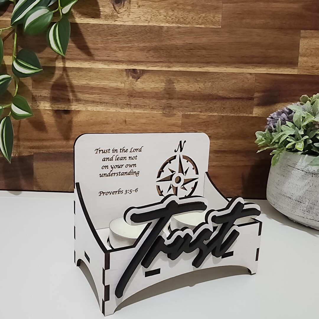 Christian Tealight Holder With Compass and Proverbs 3:5-6 Verse Laser ...