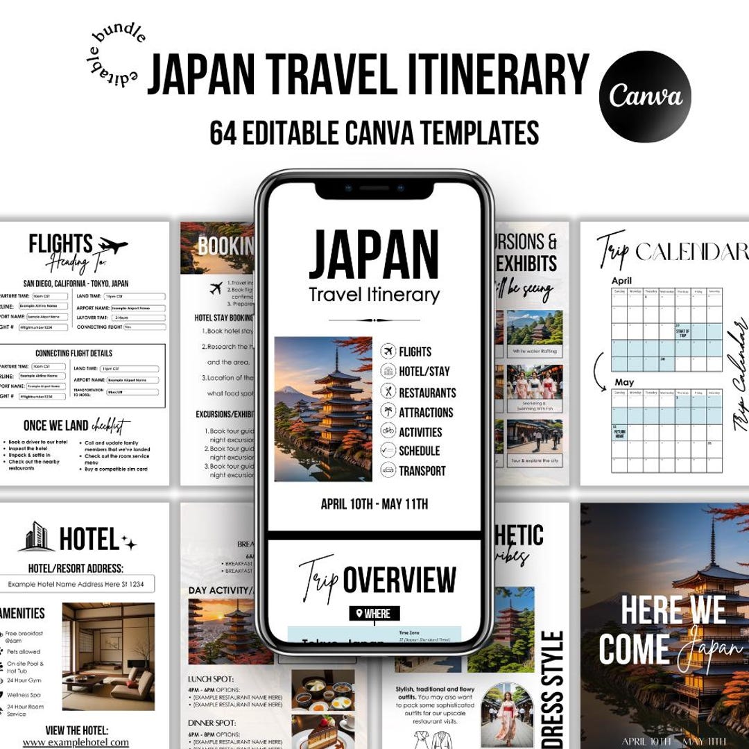 Japan Travel Itinerary Template, Vacation Planner Template Bundle ...