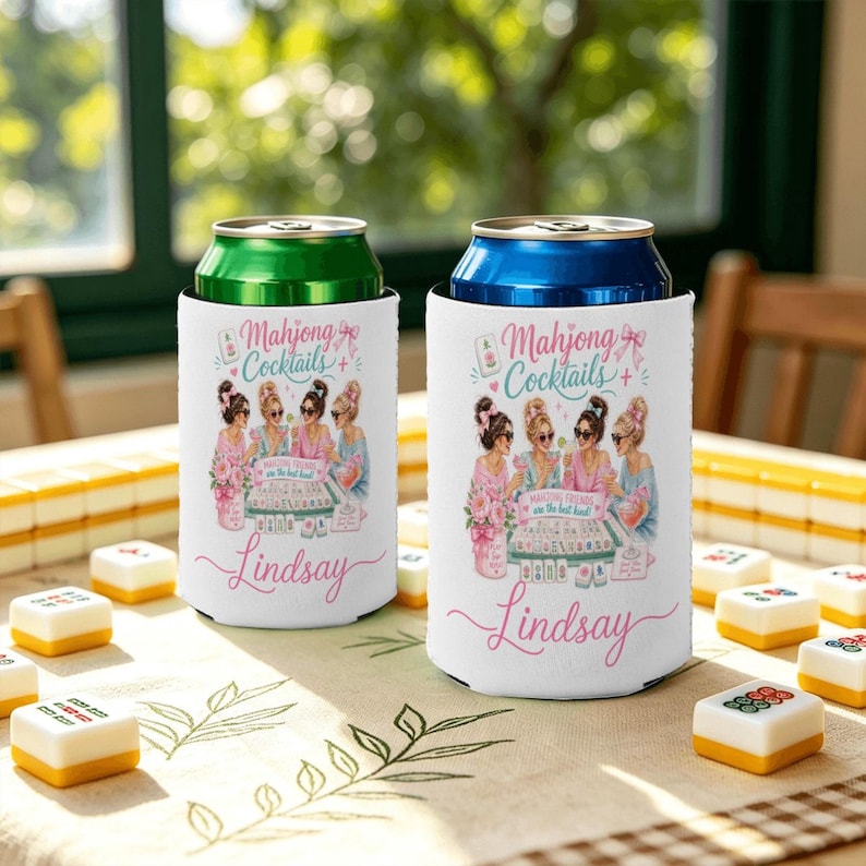 Mahjong Girl Summer Can Cooler, Mahjong Drink Sleeve, Neoprene Can ...