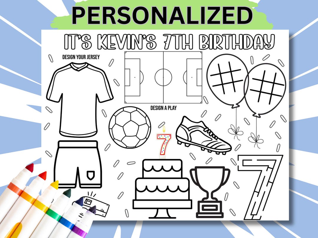 Soccer Birthday Party Coloring Page & Placemat, Sports Theme Kids ...