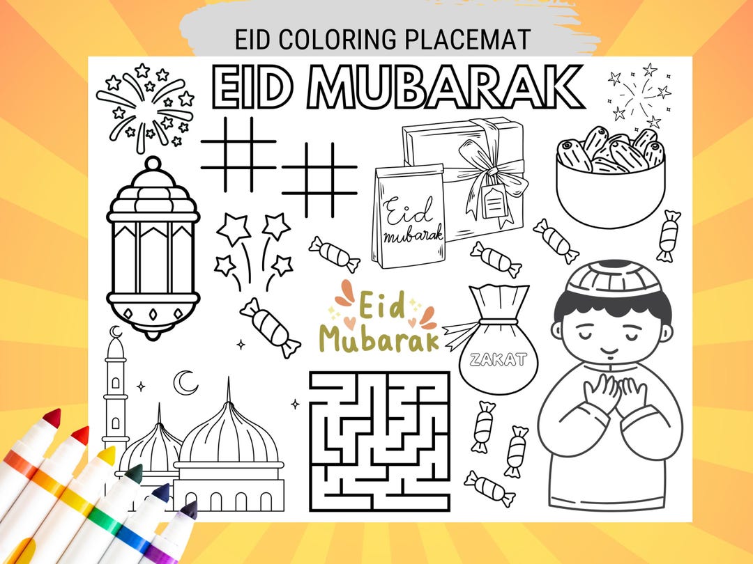 Eid Mubarak Coloring Page, Ramadan Placemat, Eid Celebration Kid ...