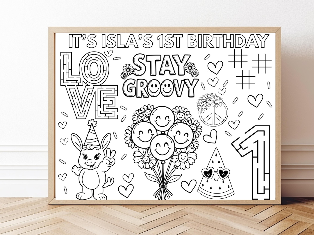 Groovy One Birthday Coloring Page - Printable Retro Hippie Birthday ...