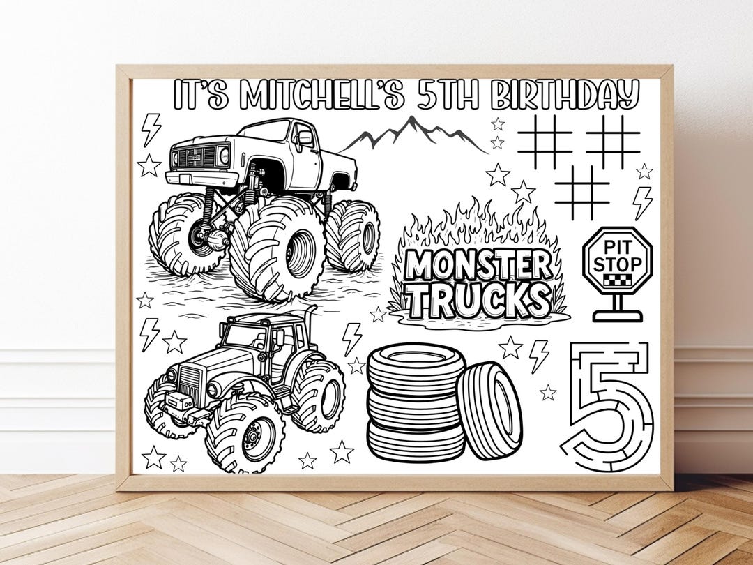 Truck Coloring Page Big Wheels Monster Truck Party Printable, Digital ...