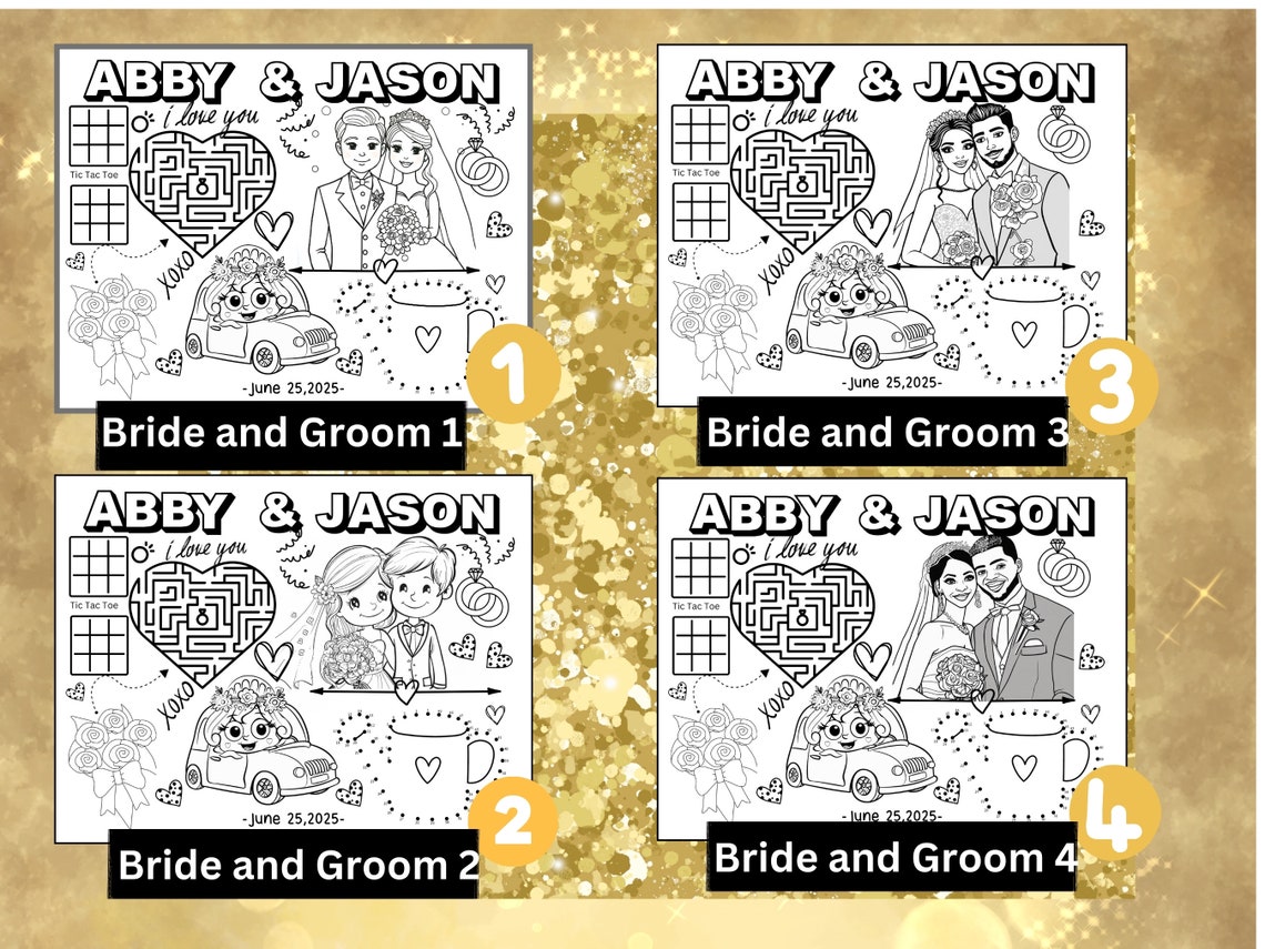 Wedding Coloring Placemat for Kids.personalized Wedding Activity Sheets ...