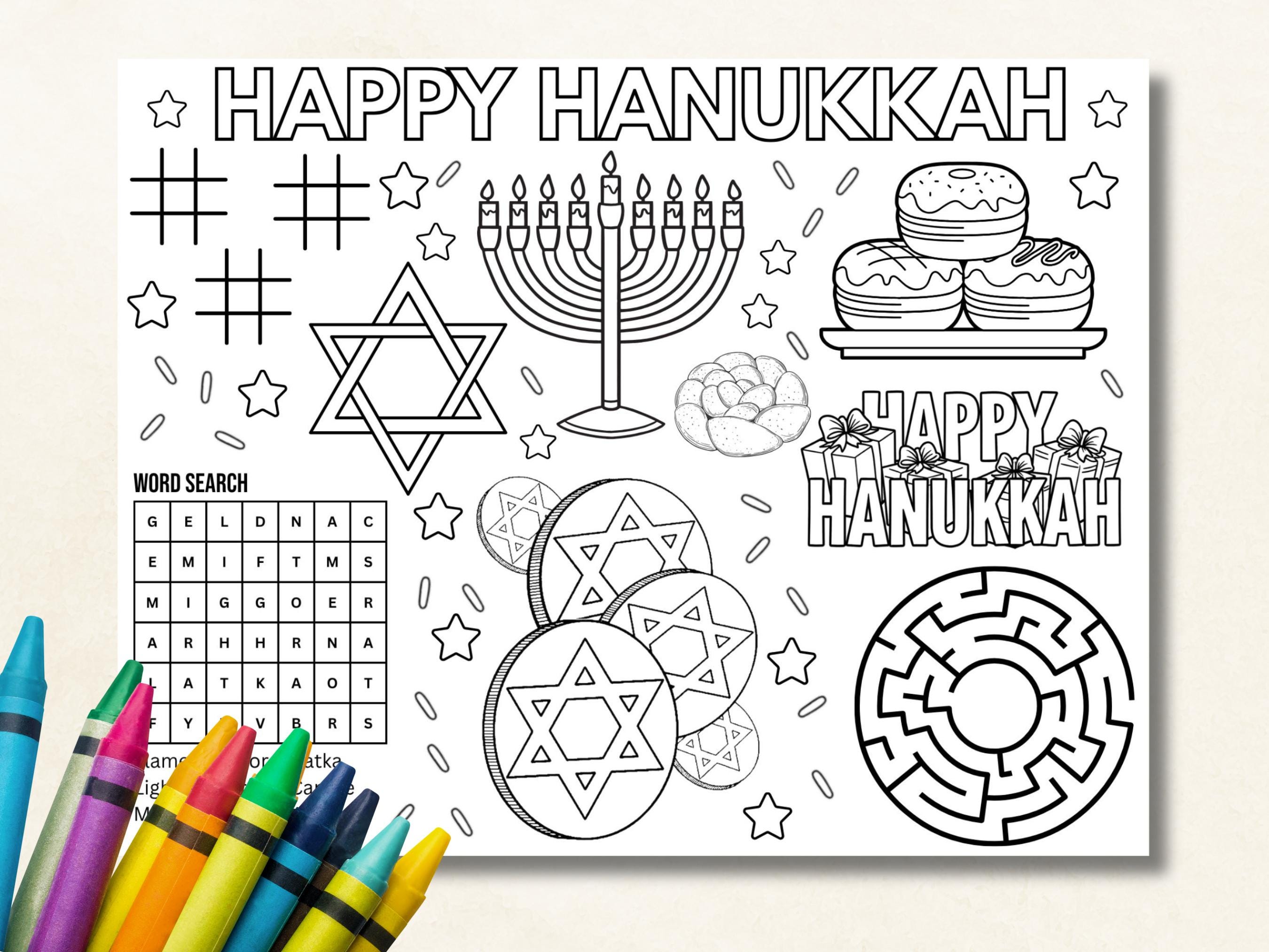 Hanukkah Coloring Page Printable Activity for Kids Festive Holiday ...