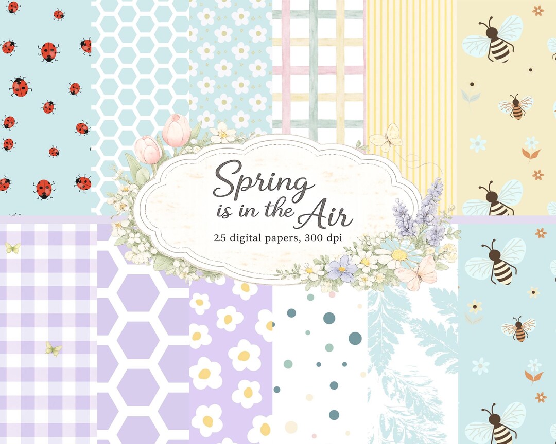 Spring Garden Digital Paper Set | Floral, Ladybug & Bee Prints ...