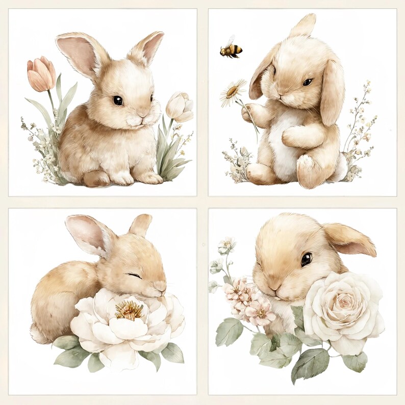 Cute Bunny Clipart PNG | Watercolor Bunny Illustrations | Baby Bunny ...