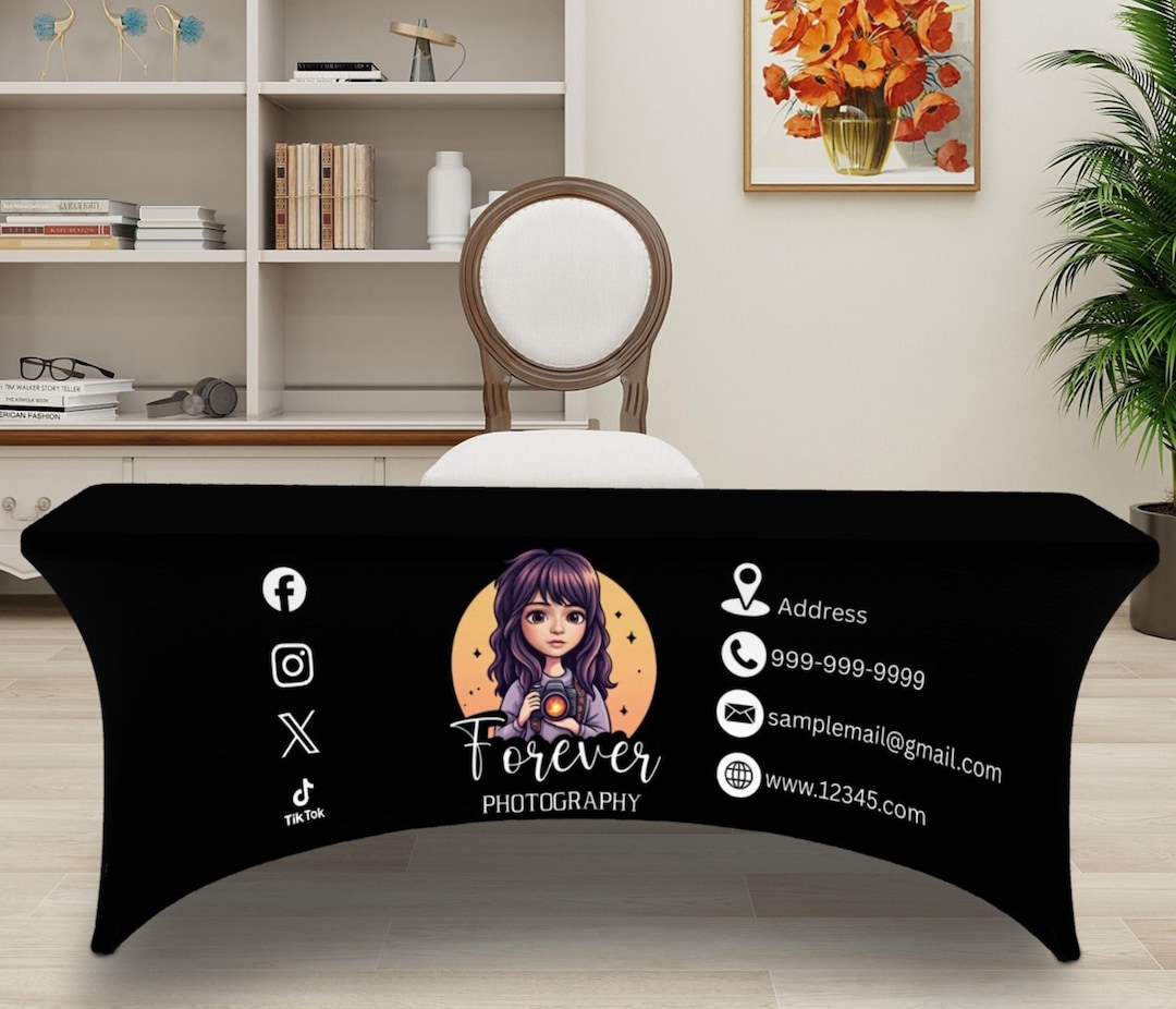 Custom Stretch Tablecloth With Logo | Personalized Vendor Table Cover ...