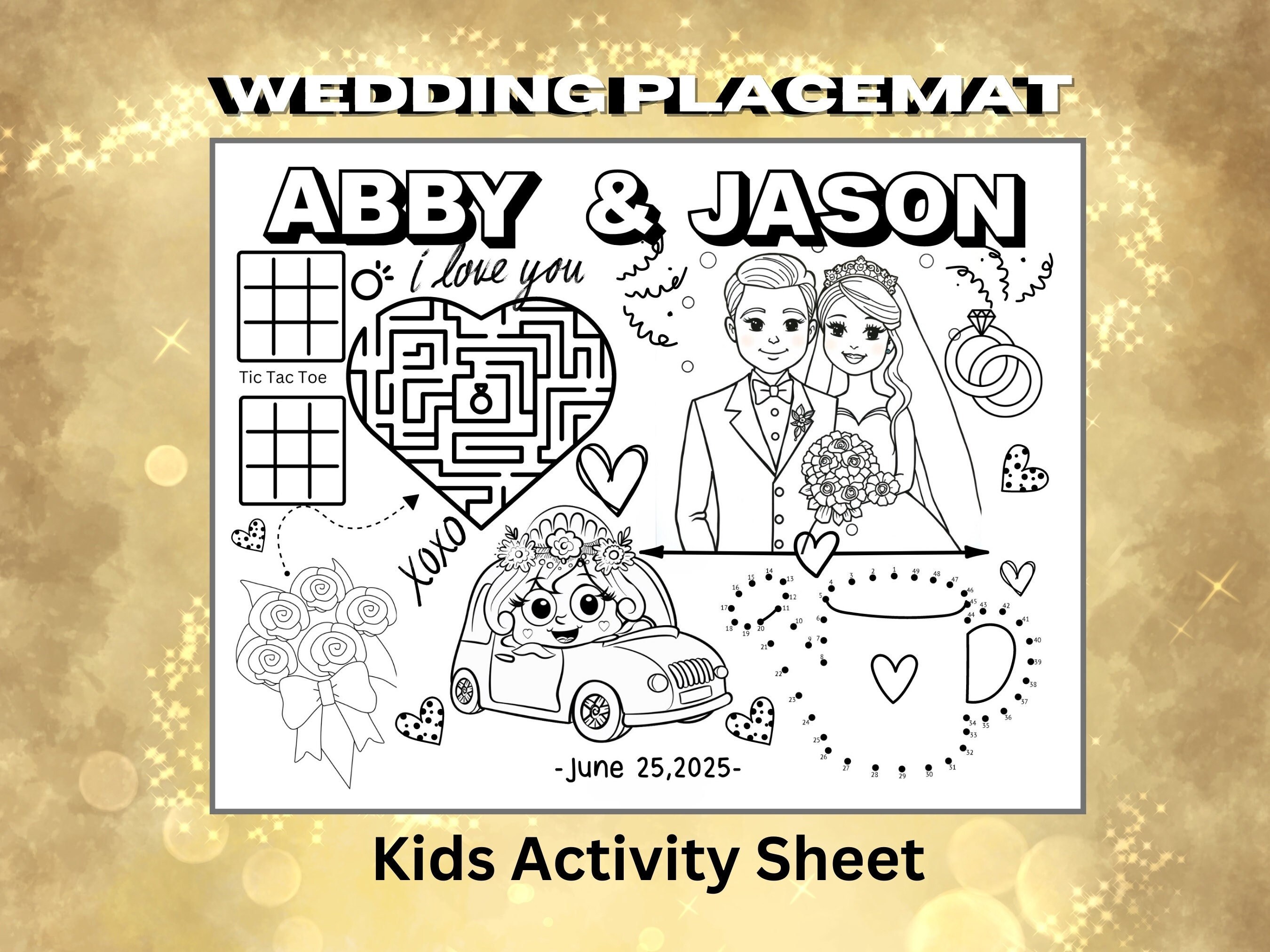 Wedding Coloring Placemat for Kids.personalized Wedding Activity Sheets ...