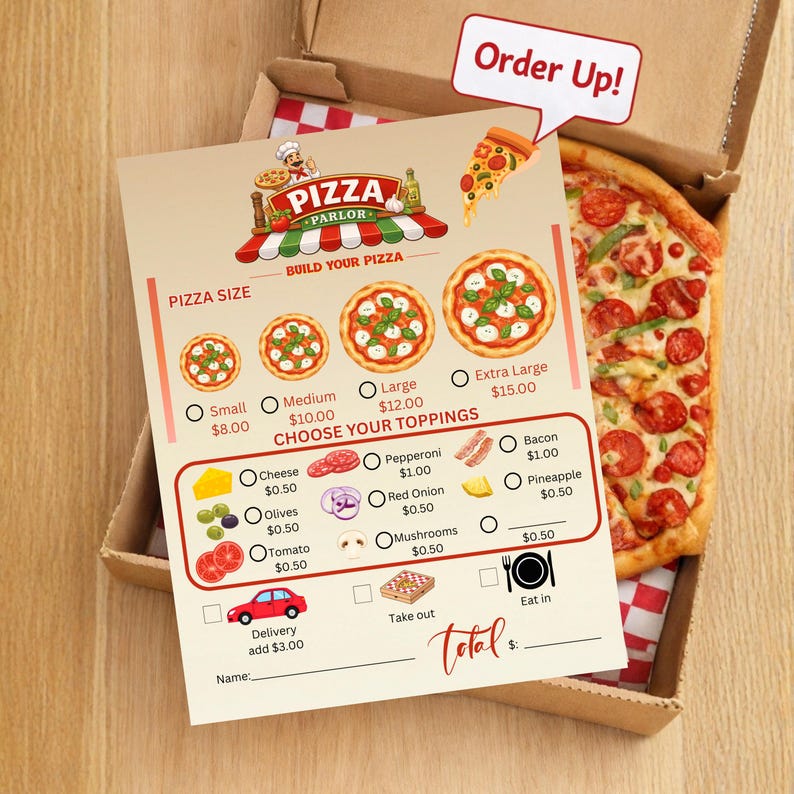 Pizza Shop Pretend Play Printable | Kids Pizza Order Sheet | Play ...