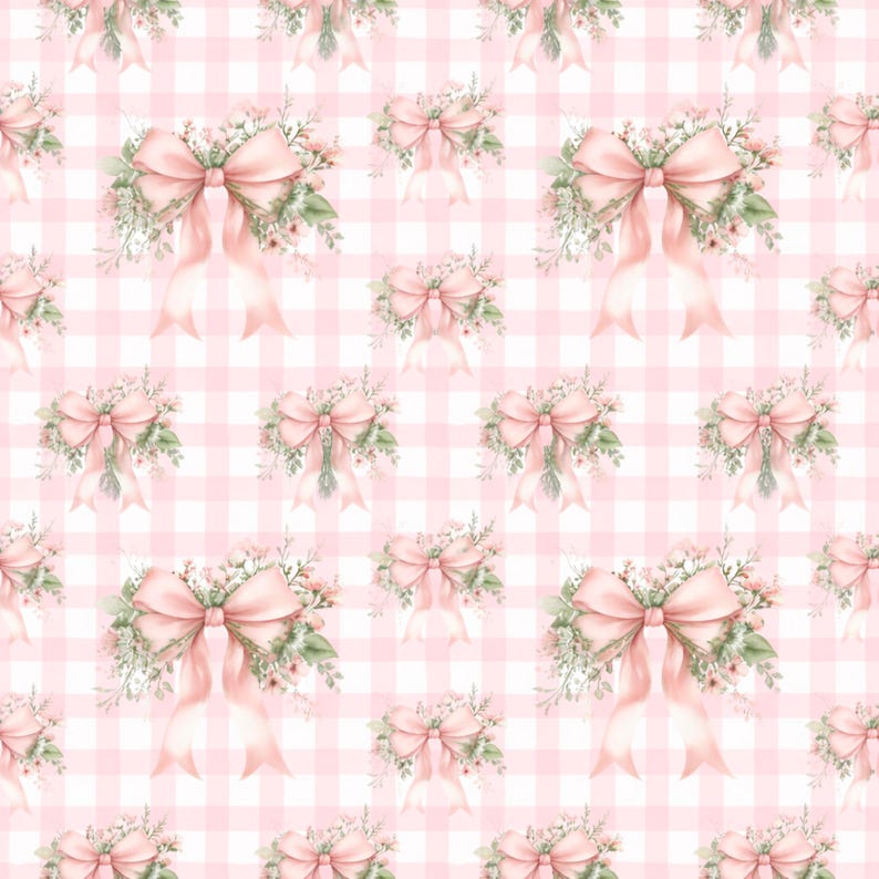 Pink Bow Digital Paper Bundle | Seamless Coquette Floral Pattern ...