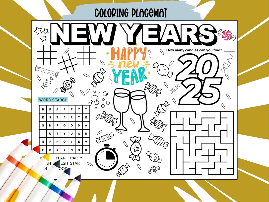 New Years Coloring Page Kids Table Activity Pages Kids Coloring Book ...