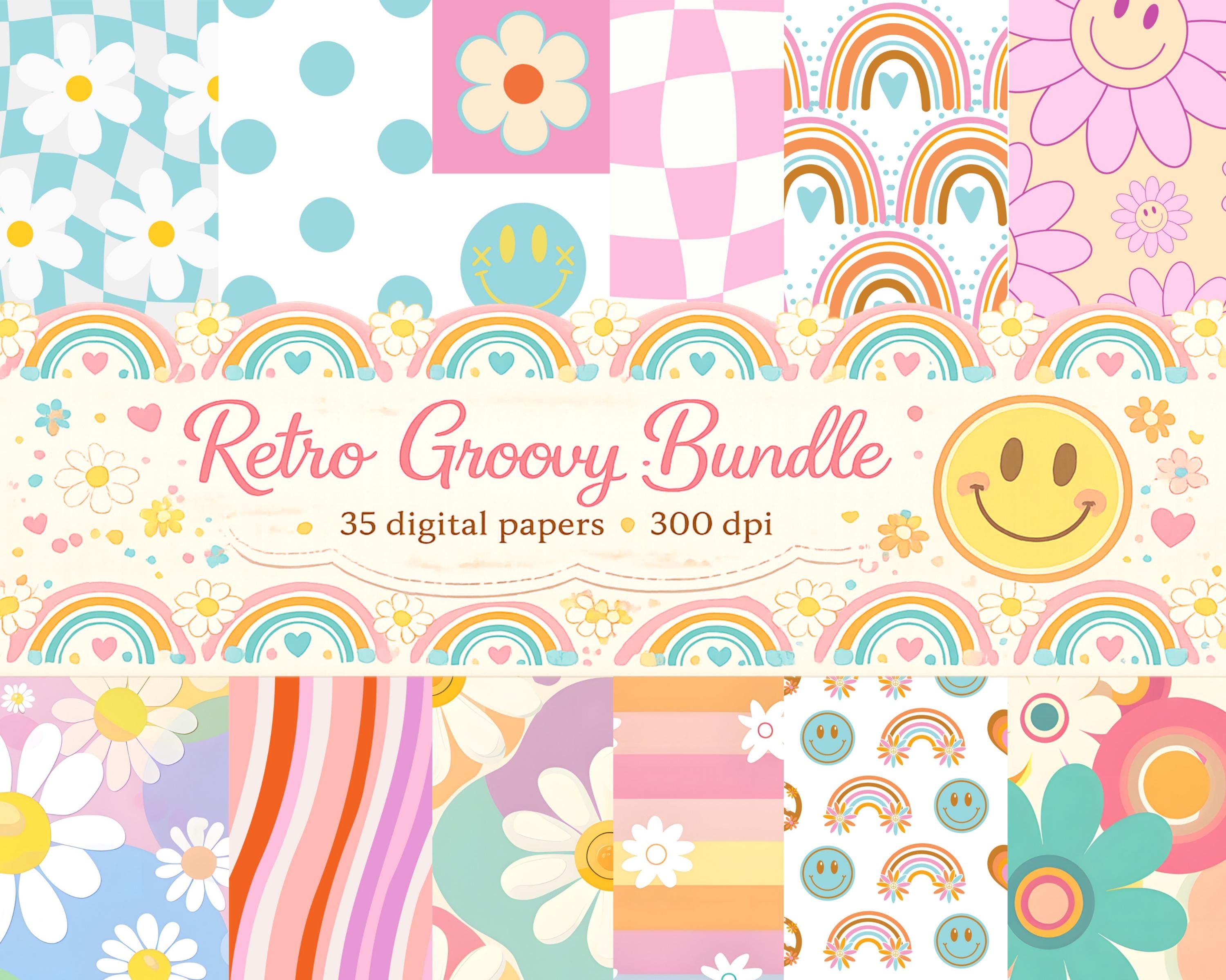 Retro Groovy Digital Paper | Pastel Theme Design | Baby Shower ...