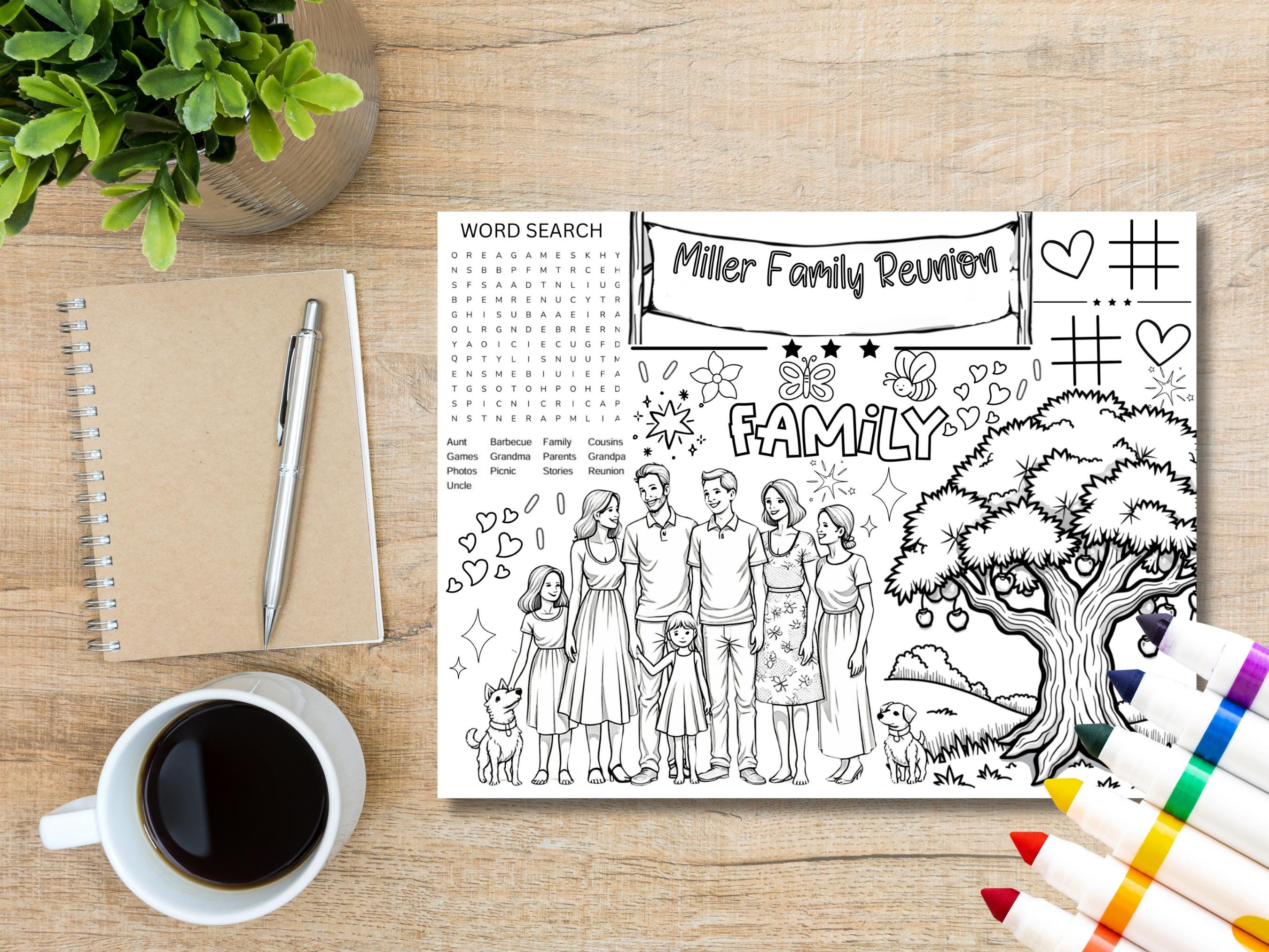 Family Reunion Coloring Page | Family Celebration Table Activity ...