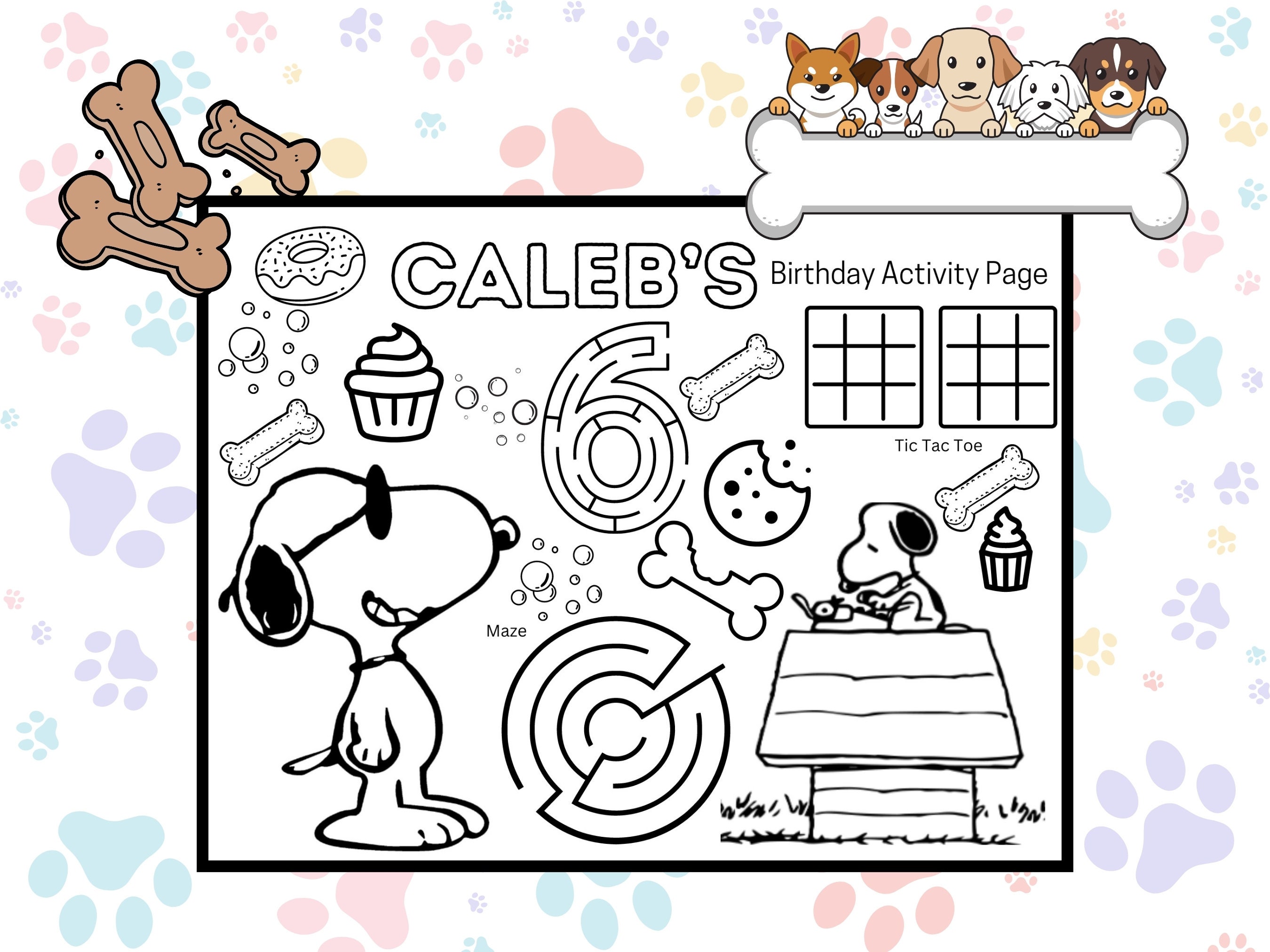 Snoopy Coloring Page,activity for Kids,custom Kids Activity Sheet ...