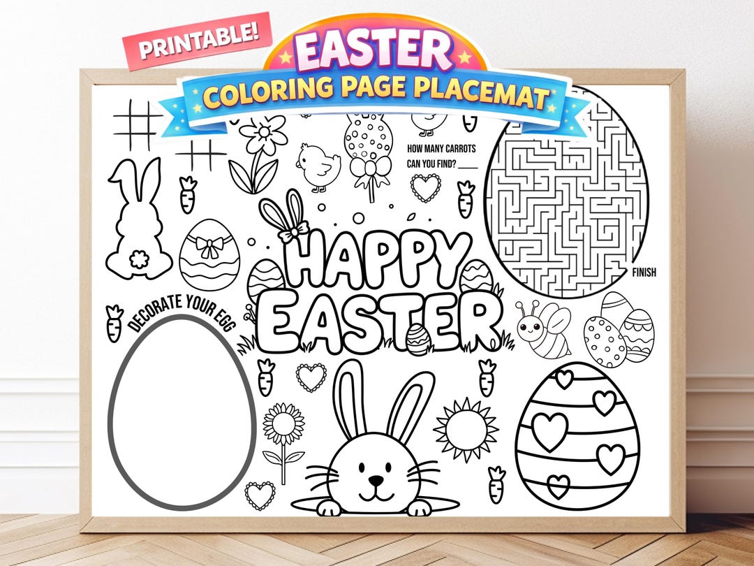 Easter Coloring Page Placemat Printable, Kids Easter Activity Sheet ...