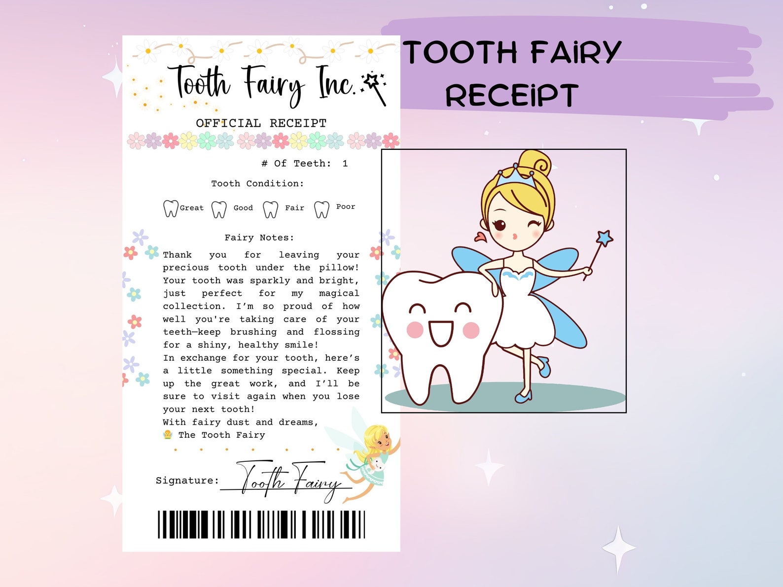 Tooth Fairy Receipt ,tooth Fairy Note, Lost Tooth Receipt, Tooth Fairy ...