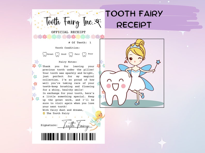Tooth Fairy Receipt ,tooth Fairy Note, Lost Tooth Receipt, Tooth Fairy ...