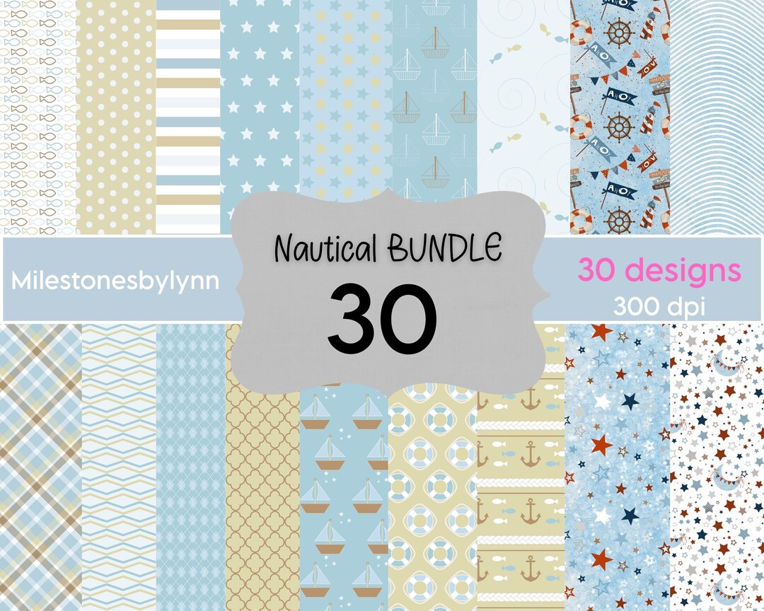 Nautical Digital Paper for Scrapbooking, Marine Patterns, Sailboat ...