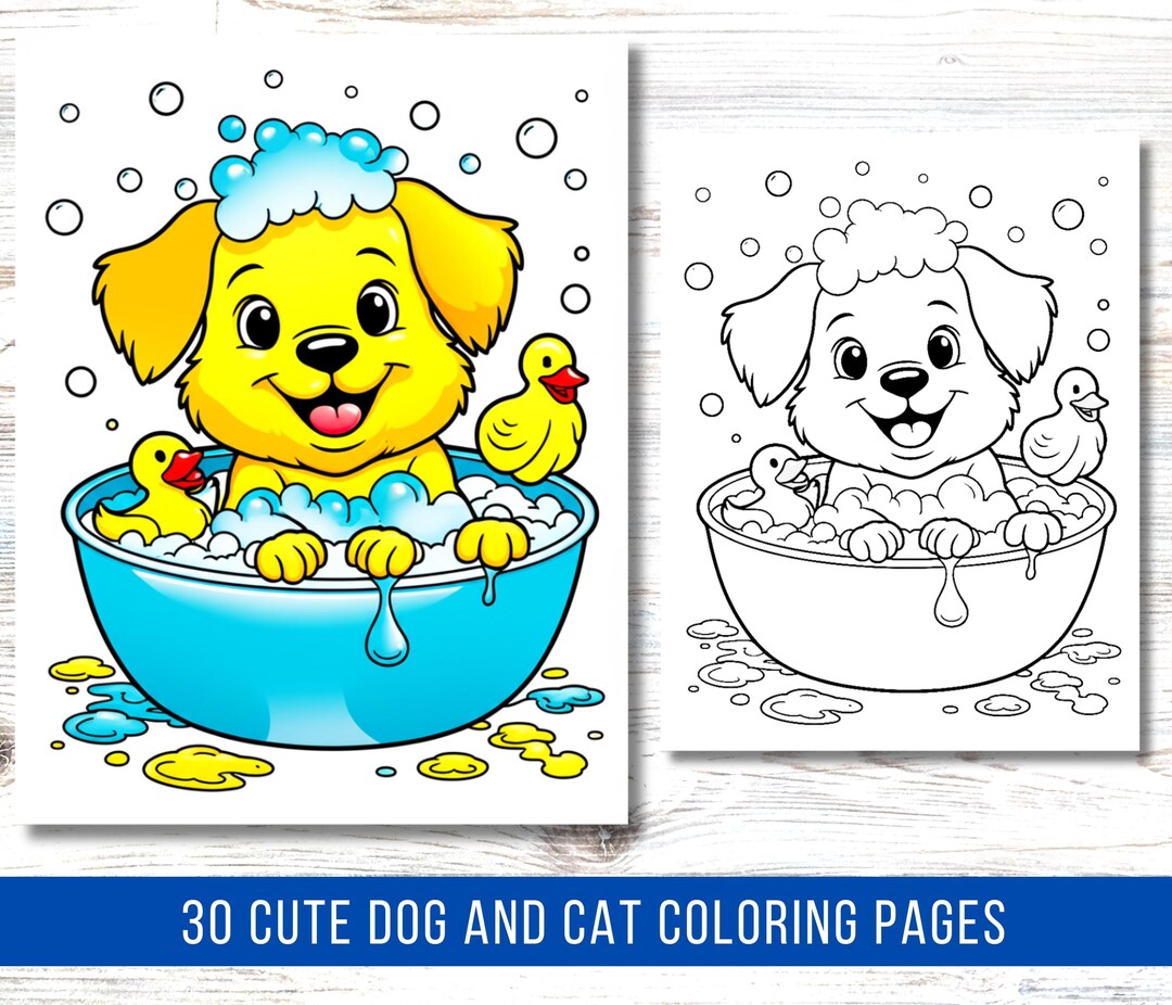 Cute Dog & Cat Coloring Pages, 30 Printable Activity Sheets (PDF) - Etsy