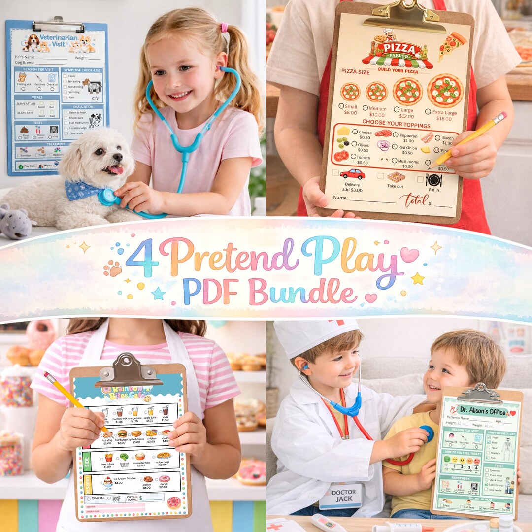 Pretend Play Bundle for Kids | 4 Printable Activity Sheets | Dramatic ...