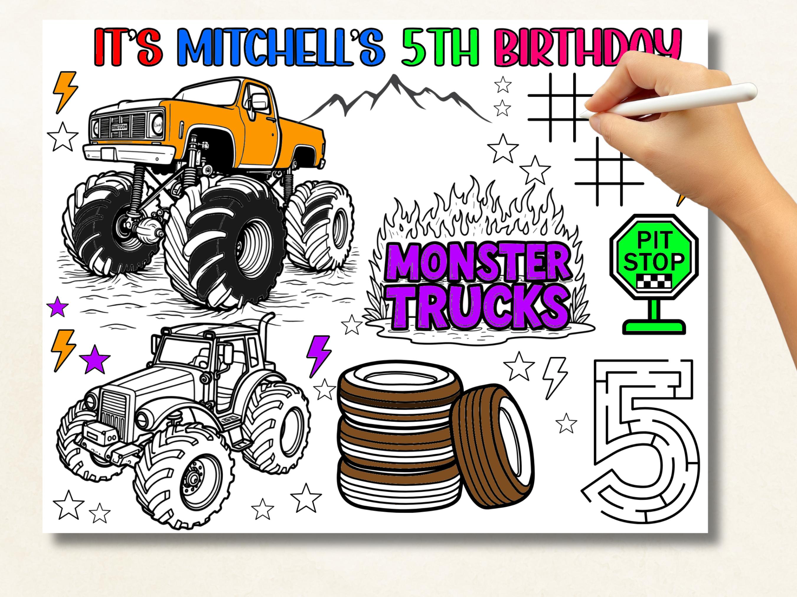 Truck Coloring Page Big Wheels Monster Truck Party Printable, Digital ...