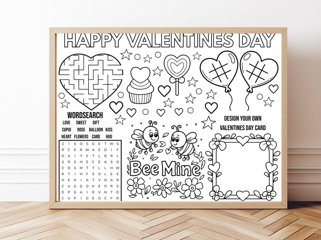 Printable Valentine's Day Activity Placemat, Coloring Fun for Kids - Etsy