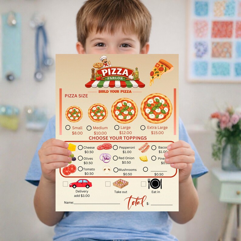 Pizza Shop Pretend Play Printable | Kids Pizza Order Sheet | Play ...