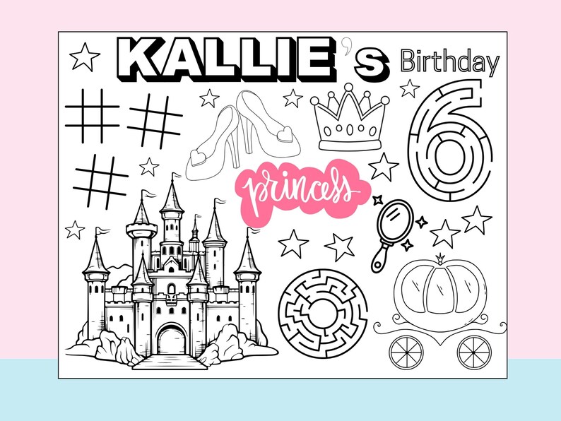 Princess Coloring Page Theme Party Favor Printable Princess Coloring ...