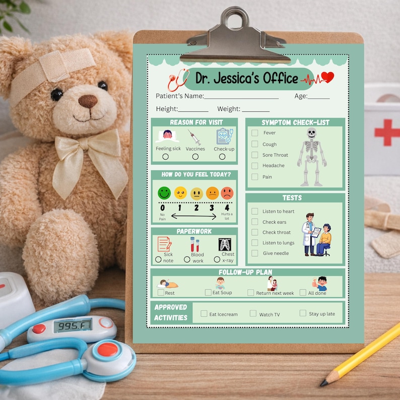 Pretend Play Doctor Visit Form for Kids | Role Play Printable Digital ...