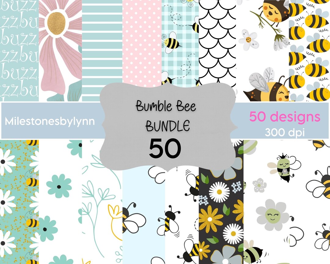 Bumble Bee Digital Paper Set for Sublimation & Scrapbooking, Honey Bee ...