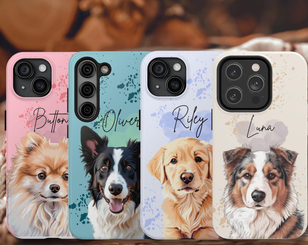 Personalized Pet Portrait Tough Phone Case, Custom Dog Name Cover ...