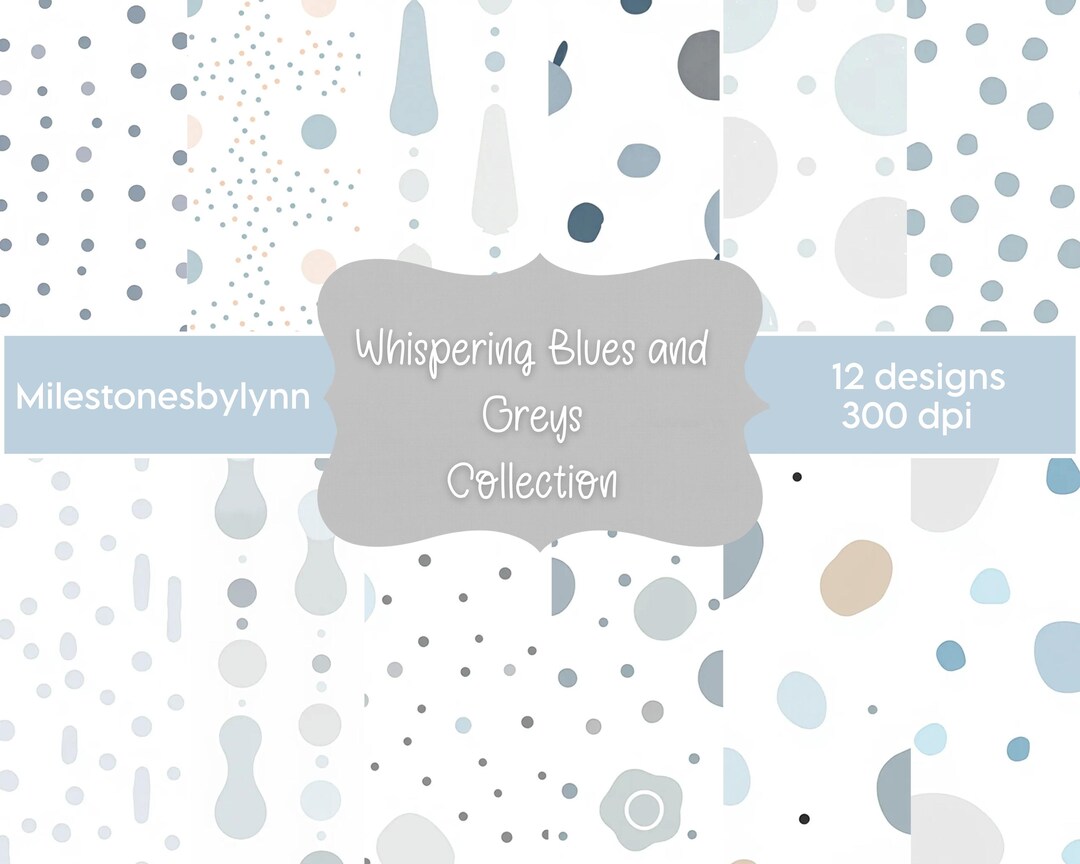Printable Digital Paper Pastel Blue and Grey Digital Pattern Bundle for ...
