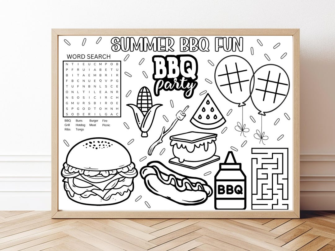 Summer BBQ Coloring Page, Kids BBQ Activity Sheet, Printable Coloring ...