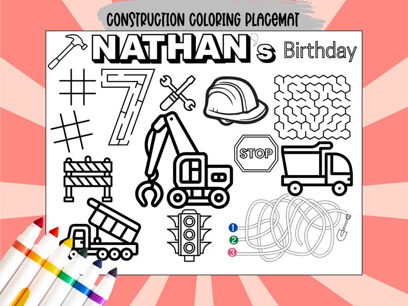 Construction Coloring Page Kids Activity Sheet Construction Themed ...