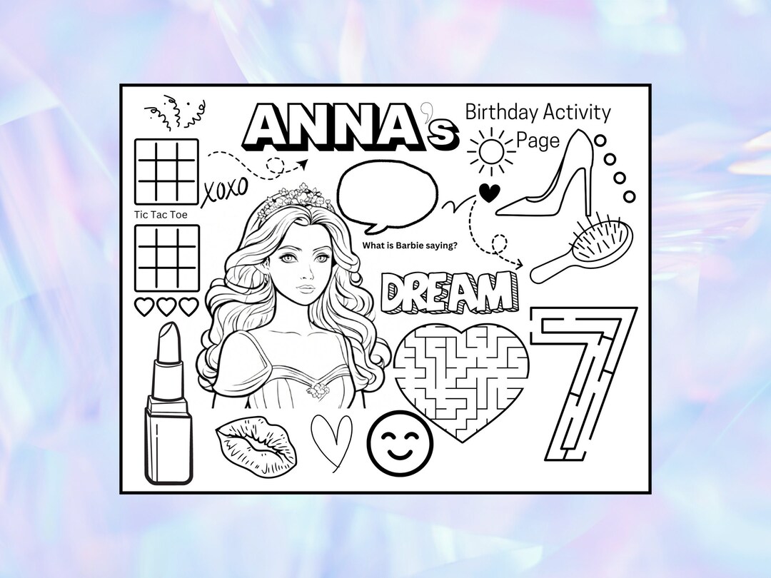 Barbie Doll Coloring Sheet,barbie Theme Party,printable Placemat for ...